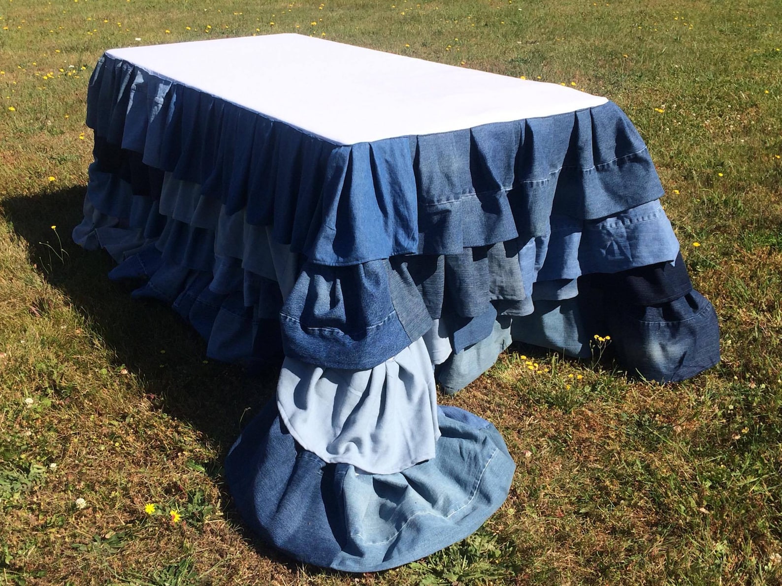 Denim Tablecloth Ruffled Denim Tablecloth Denim Wedding | Etsy