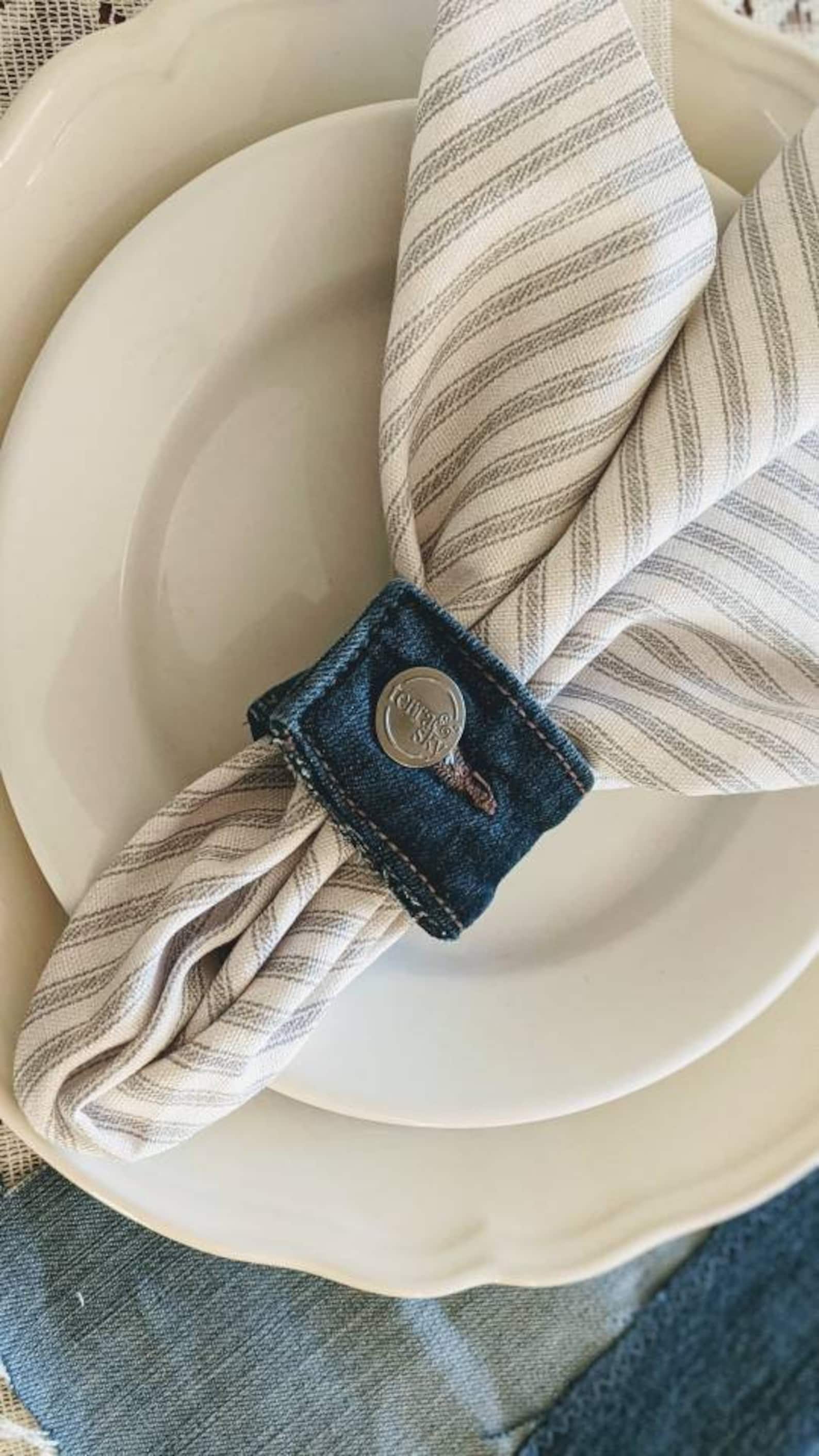 Denim Napkin Rings Denim Tablescapes Handmade Napkin Rings | Etsy