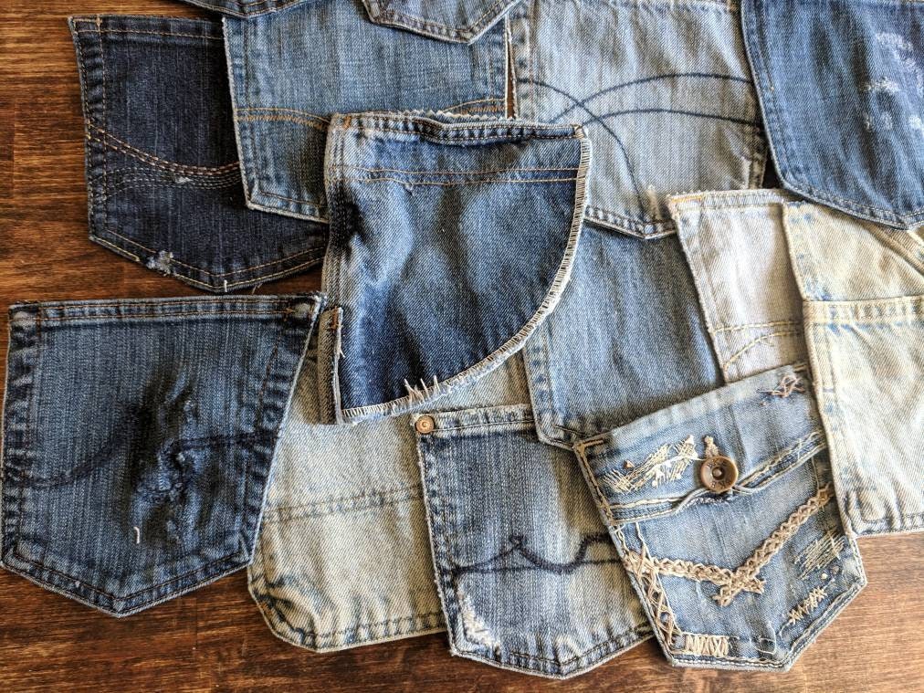 Denim Pockets Distressed Denim Silverware Holder Jean Pocket | Etsy