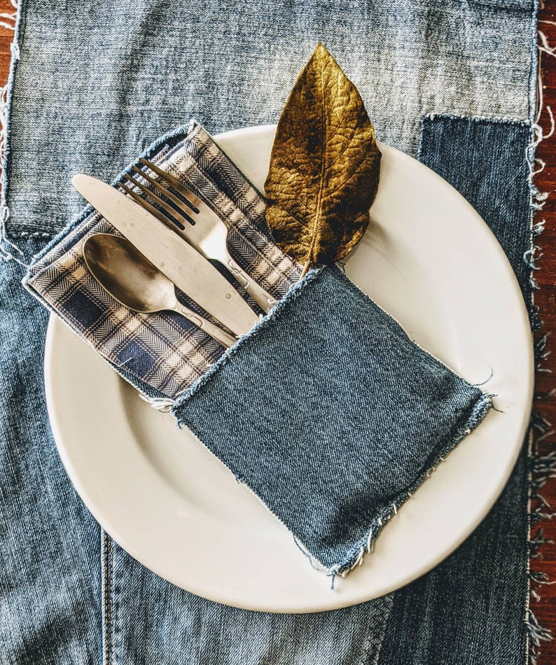 Denim Silverware Pocket, Distressed Jean Pocket Silverware Holder ...