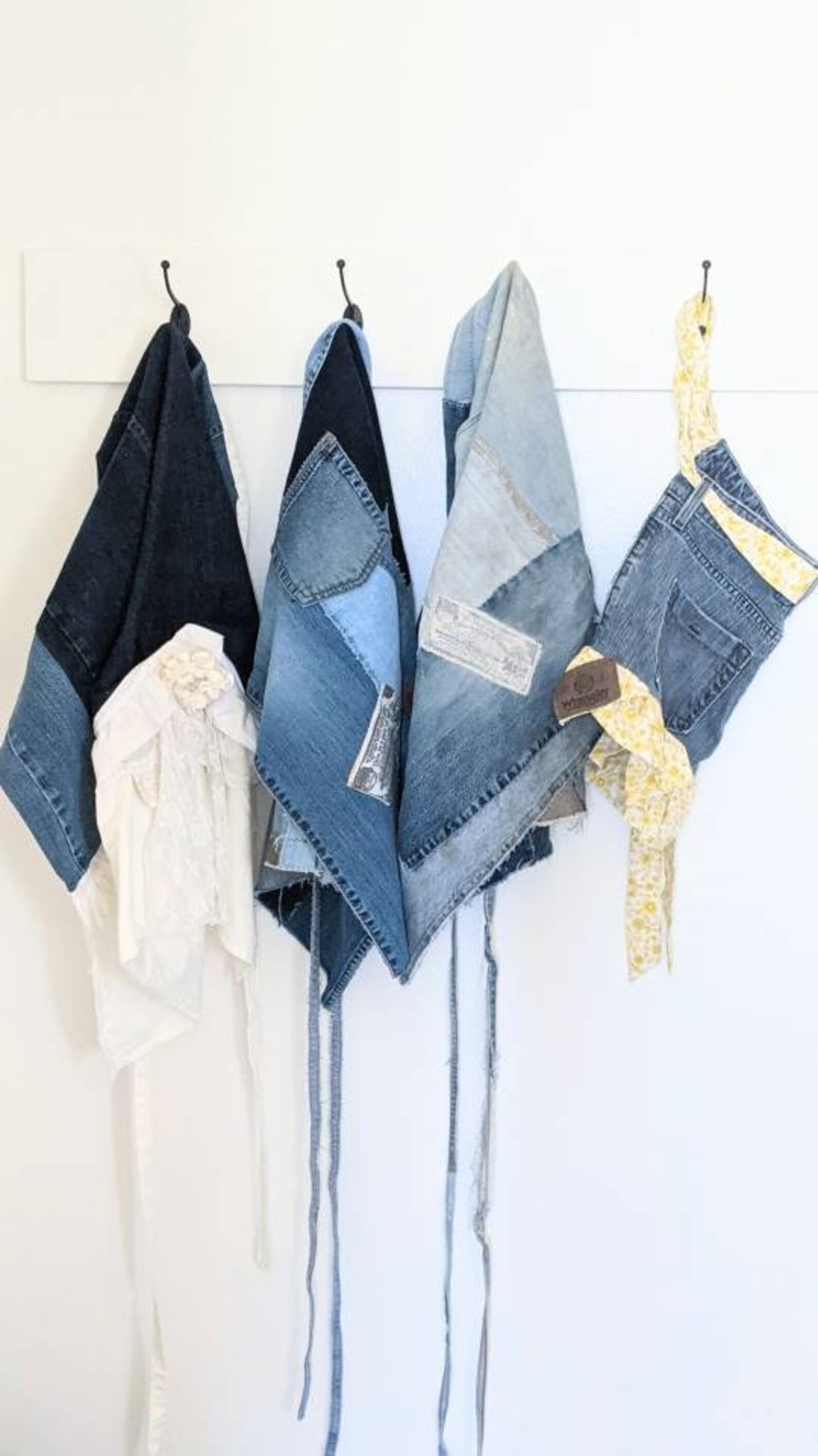 Denim Apron, Half Apron, Vintage Yellow Farbric, Shabby Chic Apron ...