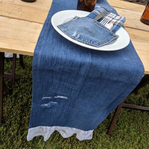 Denim & Lace Table Runner, Distressed Jean Wedding Decor, Denim Runner ...