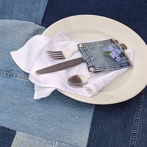 Small Denim Pockets, Distressed Tiny Denim Pockets Silverware Holder ...