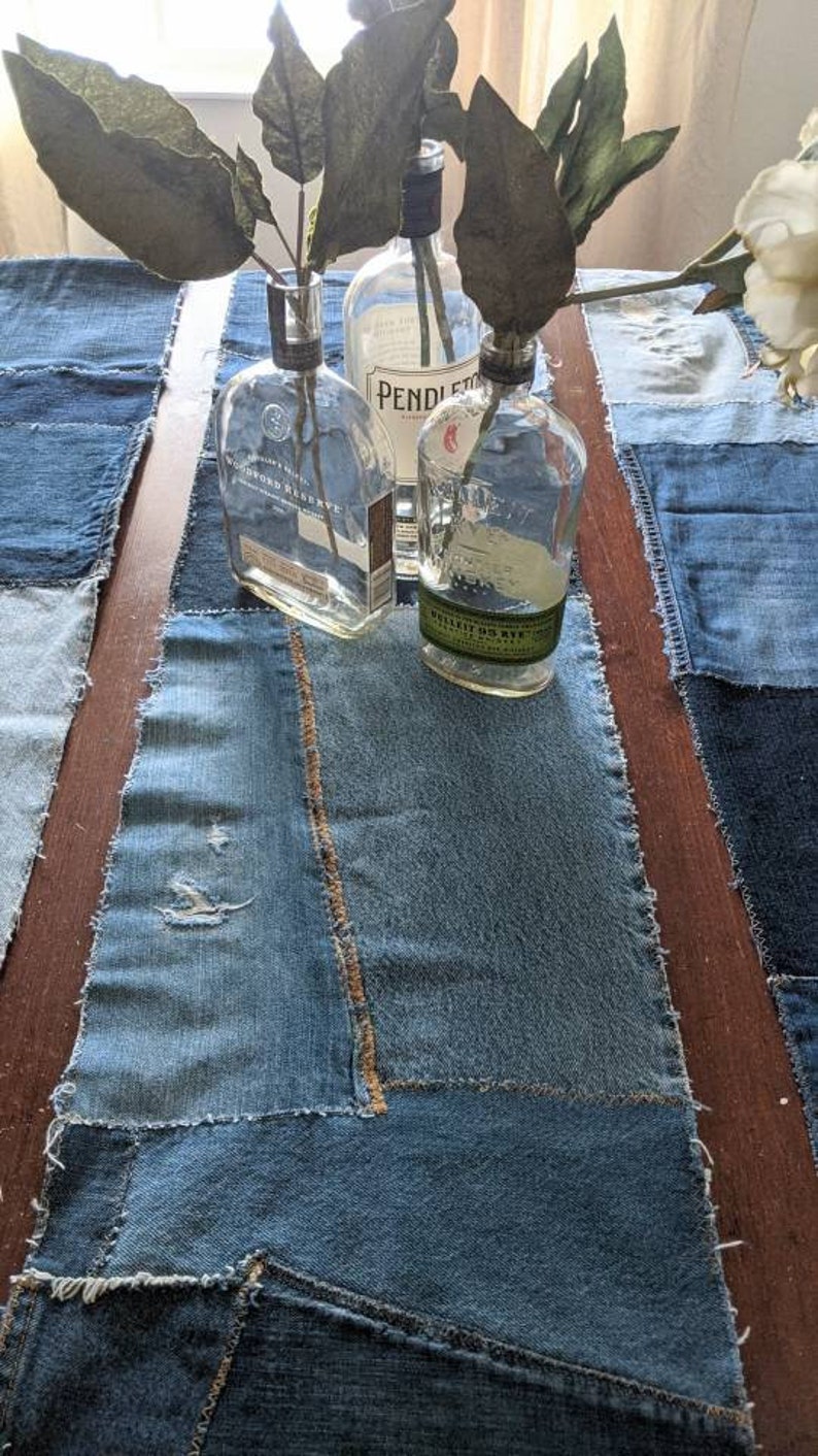 Distressed Denim Table Runner Jean Wedding Decor Country | Etsy