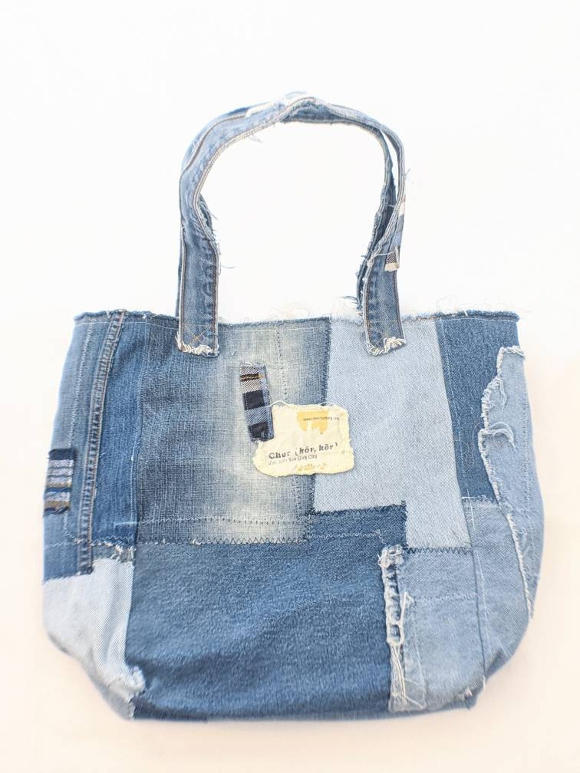 Denim Handbag Denim Tote Bag Distressed & Recycled Jean Bag - Etsy