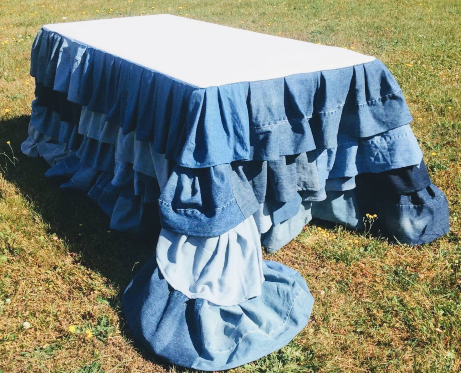 Denim Tablecloth Ruffled Denim Tablecloth Denim Wedding | Etsy