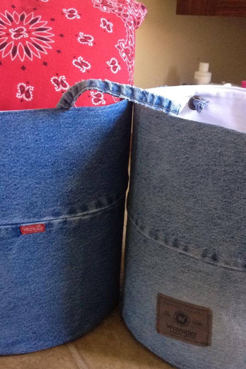 Denim Basket Upcycled Jean Basket Denim Tote Jean Tote | Etsy