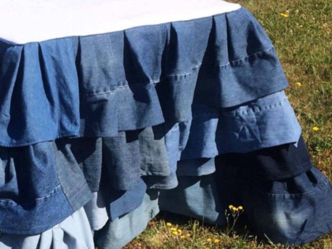 Denim Tablecloth Ruffled Denim Tablecloth Denim Wedding | Etsy