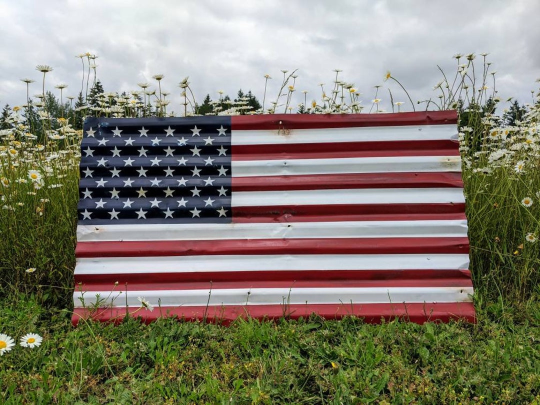 Rustic Metal Flag, 27" X 48", Salvaged Barn Metal, US Flag, Distressed ...