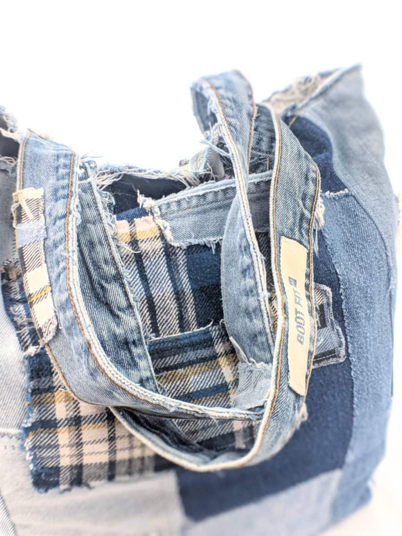 Denim Handbag Denim Tote Bag Distressed & Recycled Jean Bag - Etsy