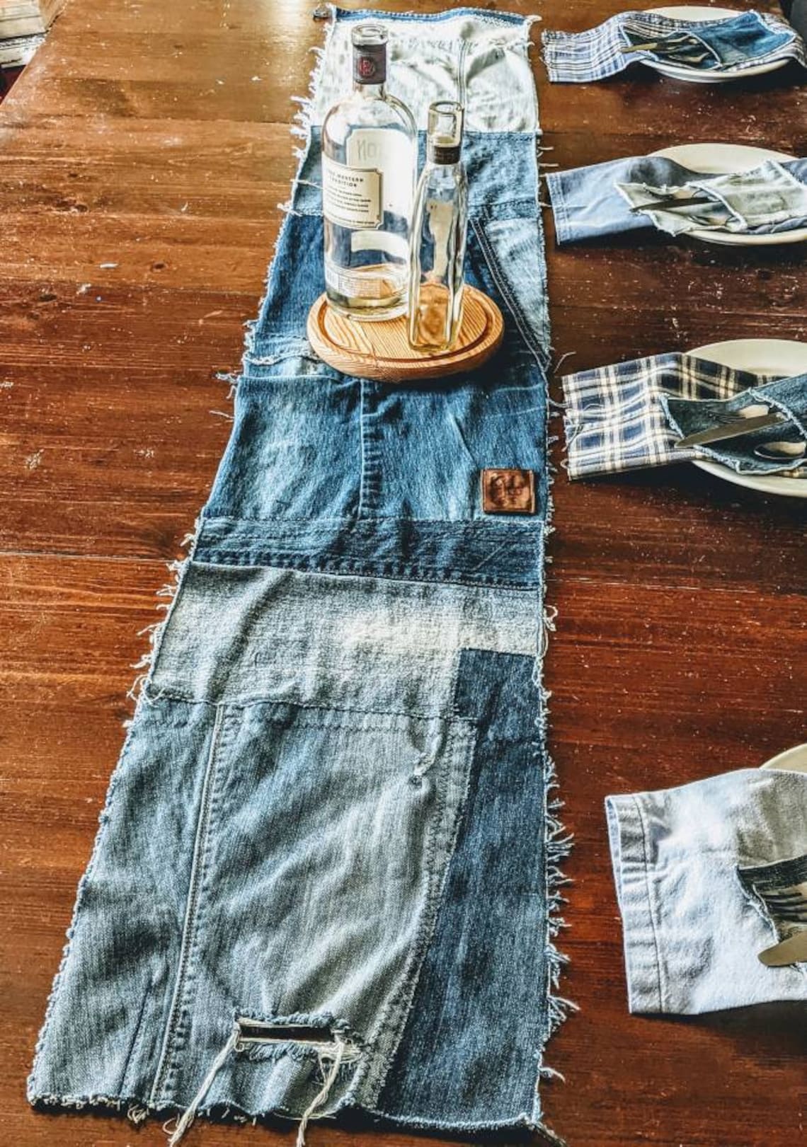 Distressed Denim Table Runner Jean Wedding Decor Country | Etsy