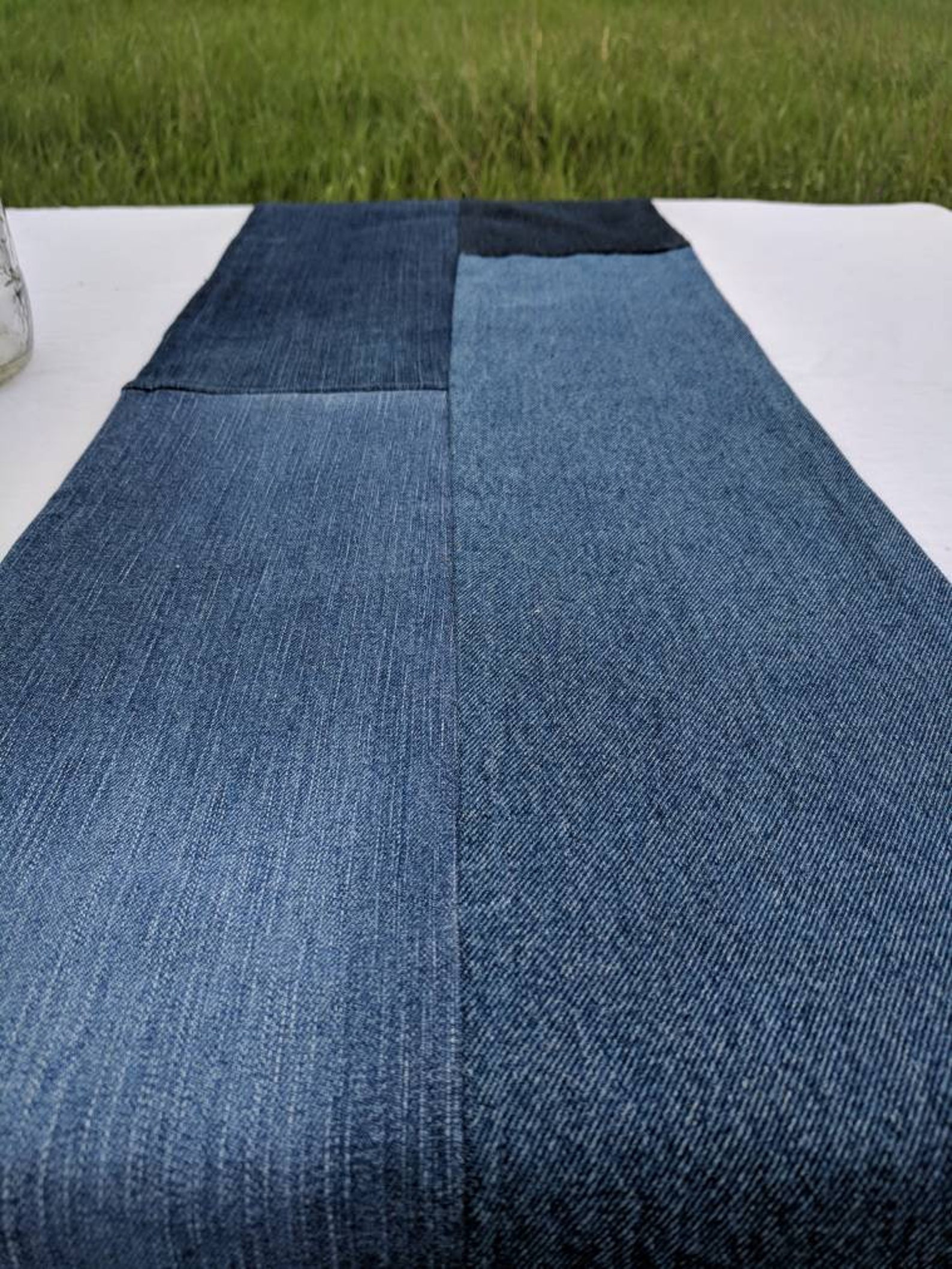 Denim Table Runner, Jean Wedding Decor, Repurposed Jeans, Denim Runner ...