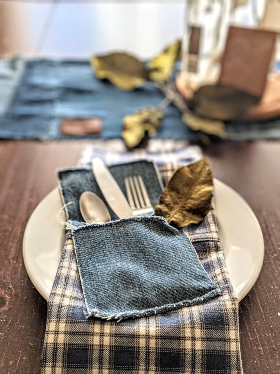 Denim Silverware Pocket Distressed Jean Pocket Silverware | Etsy