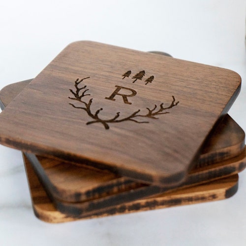 Custom Wood Coasters Personalized Engraved Coaster Set W/ - Etsy