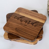 Personalised Name and Initial Letter on Stone Coasters, Custom Wood ...