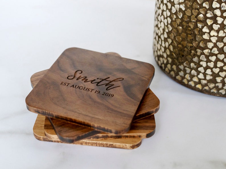 Personalized Engraved Coasters Custom Wedding Gift Wooden | Etsy