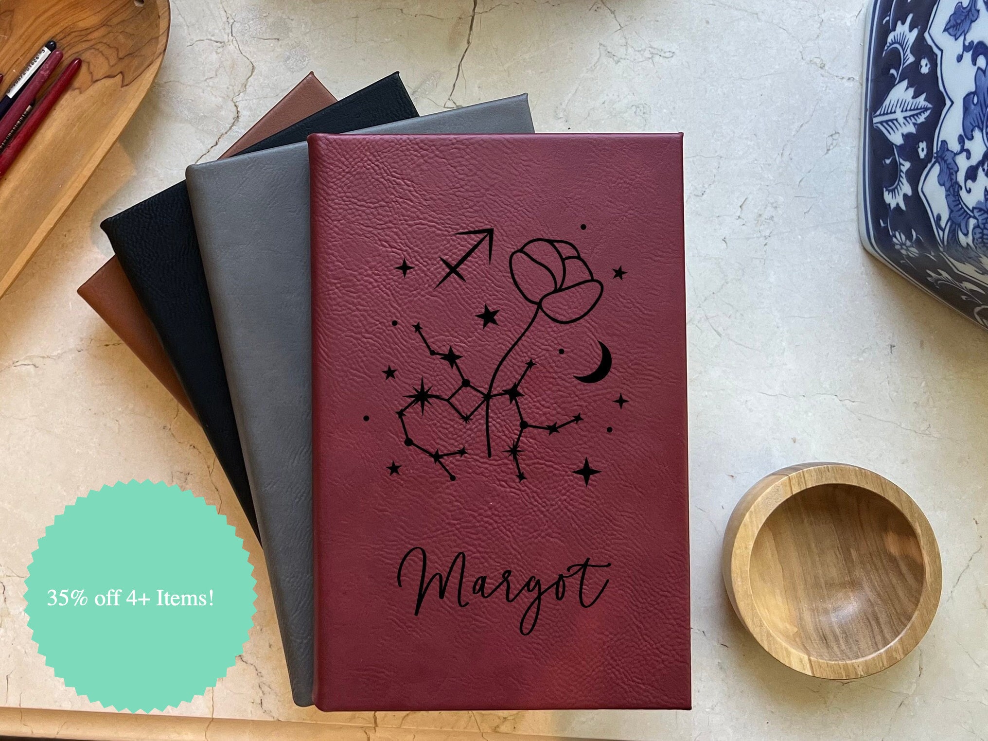 Personalized Birth Flower Constellation Journal | Star Sign ...