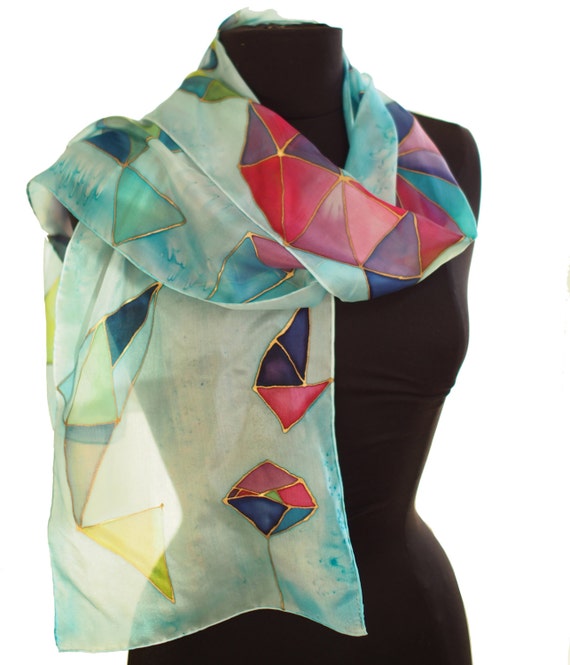 Geometric silk scarf Modern triangle hand painted scarf | Etsy