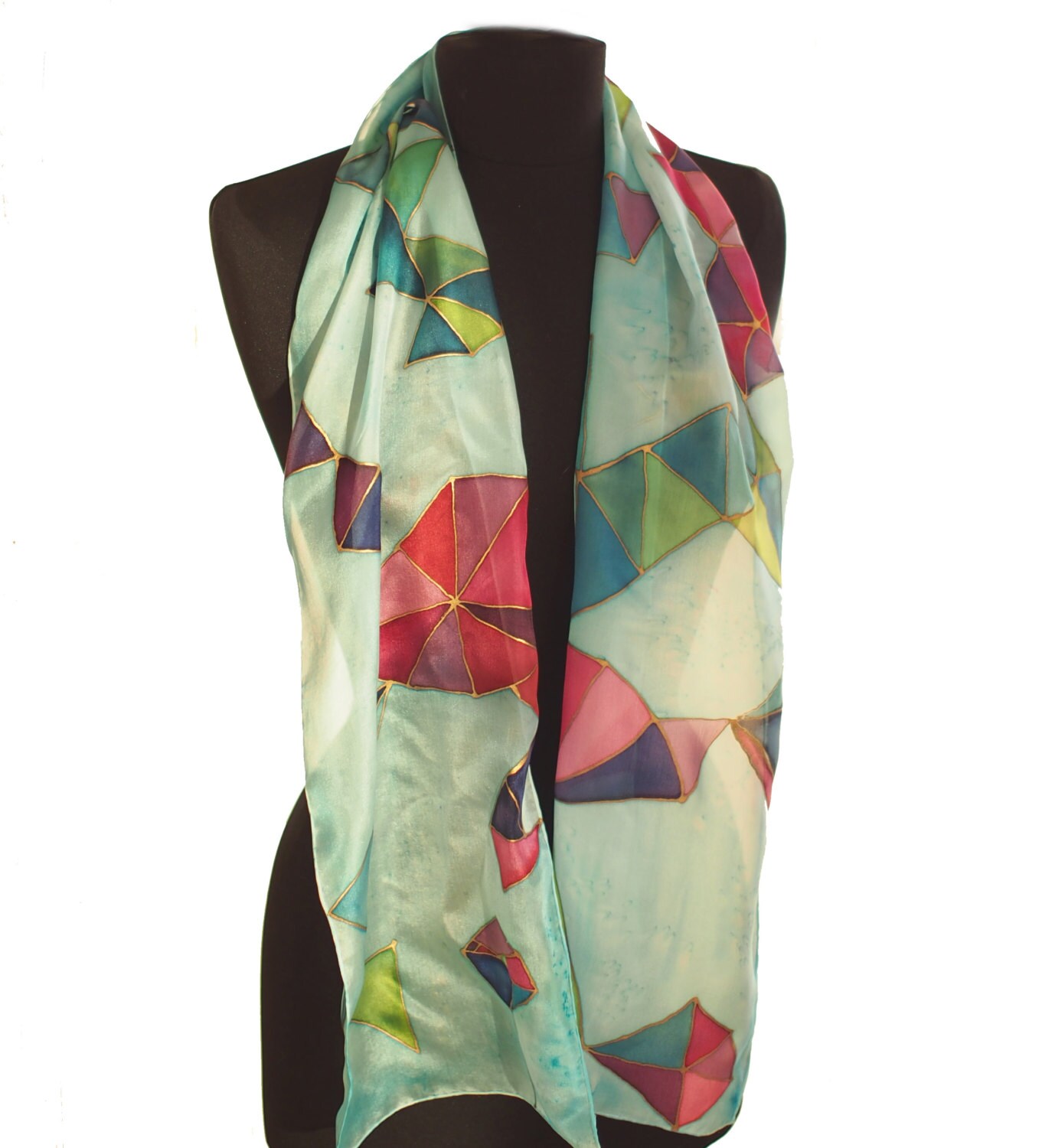 Geometric silk scarf Modern triangle hand painted scarf | Etsy