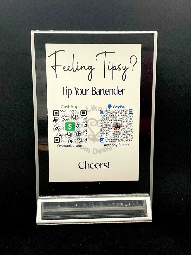 Bartender Tip Sign 5x7 QR Code Sign Scan to Pay Venmo Cashapp Feeling ...