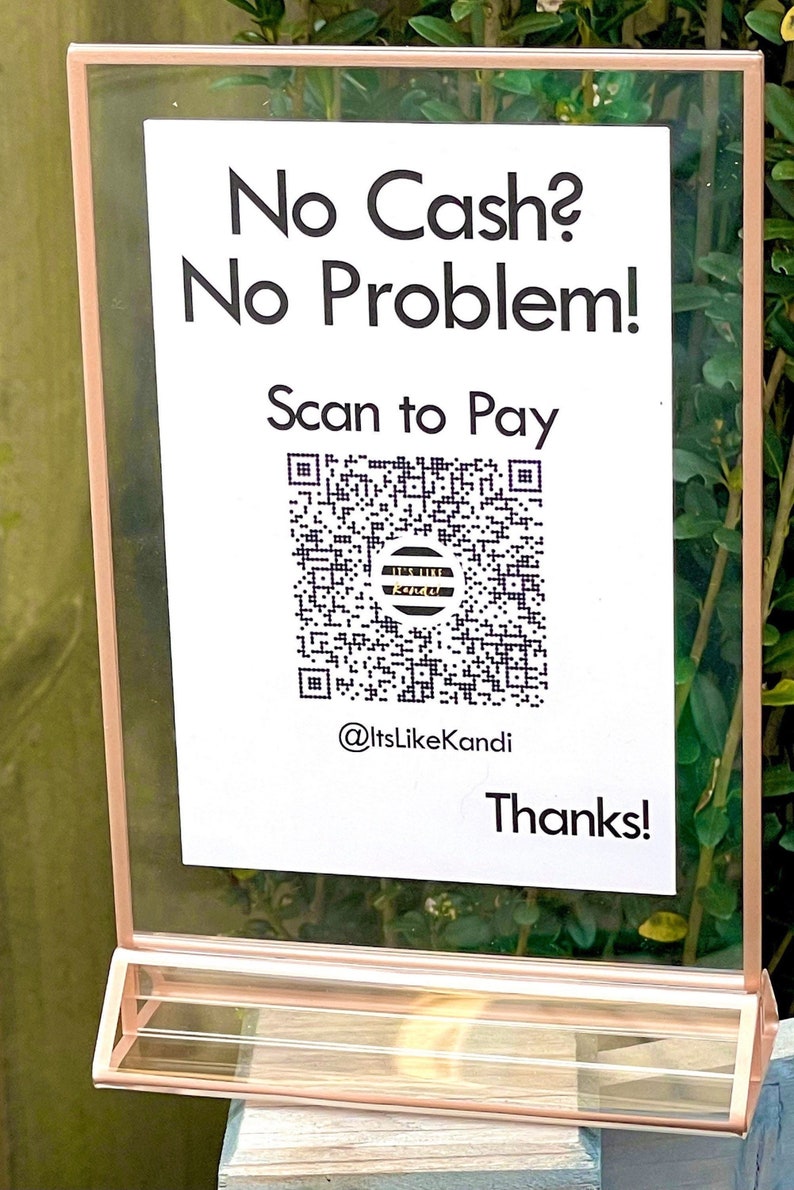 No Cash No Problem Scan to Pay QR Code Sign Tip Sign Pop up Pay Venmo ...