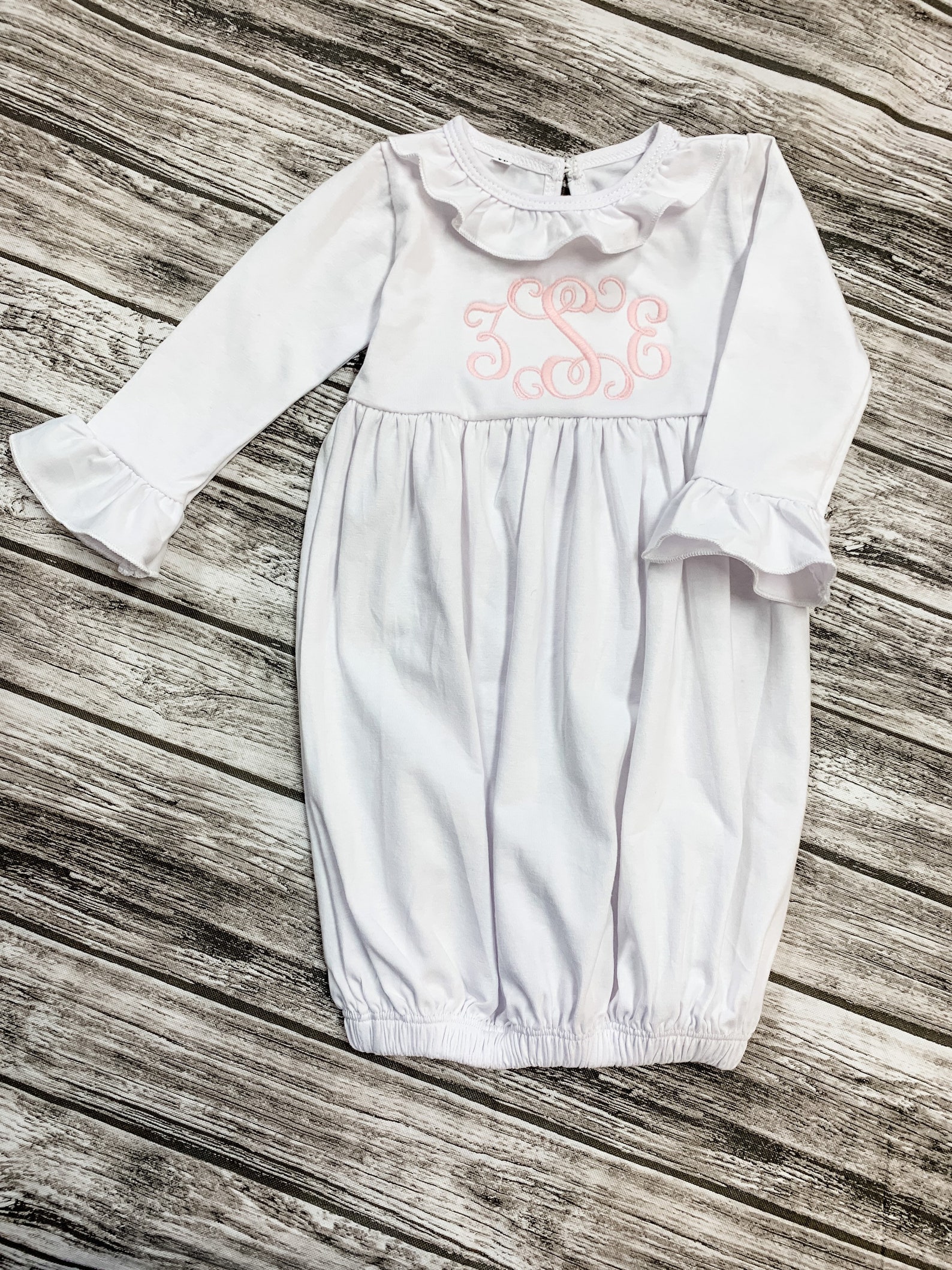 Monogram Baby Girl Gown Set, Infant Gown Bib Burp Cloth Set, Baby Gown ...