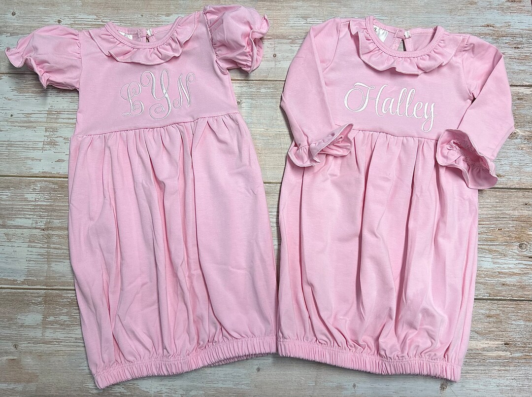 Monogram Baby Girl Gown Set, Infant Gown Bib Burp Cloth Set, Baby Gown ...