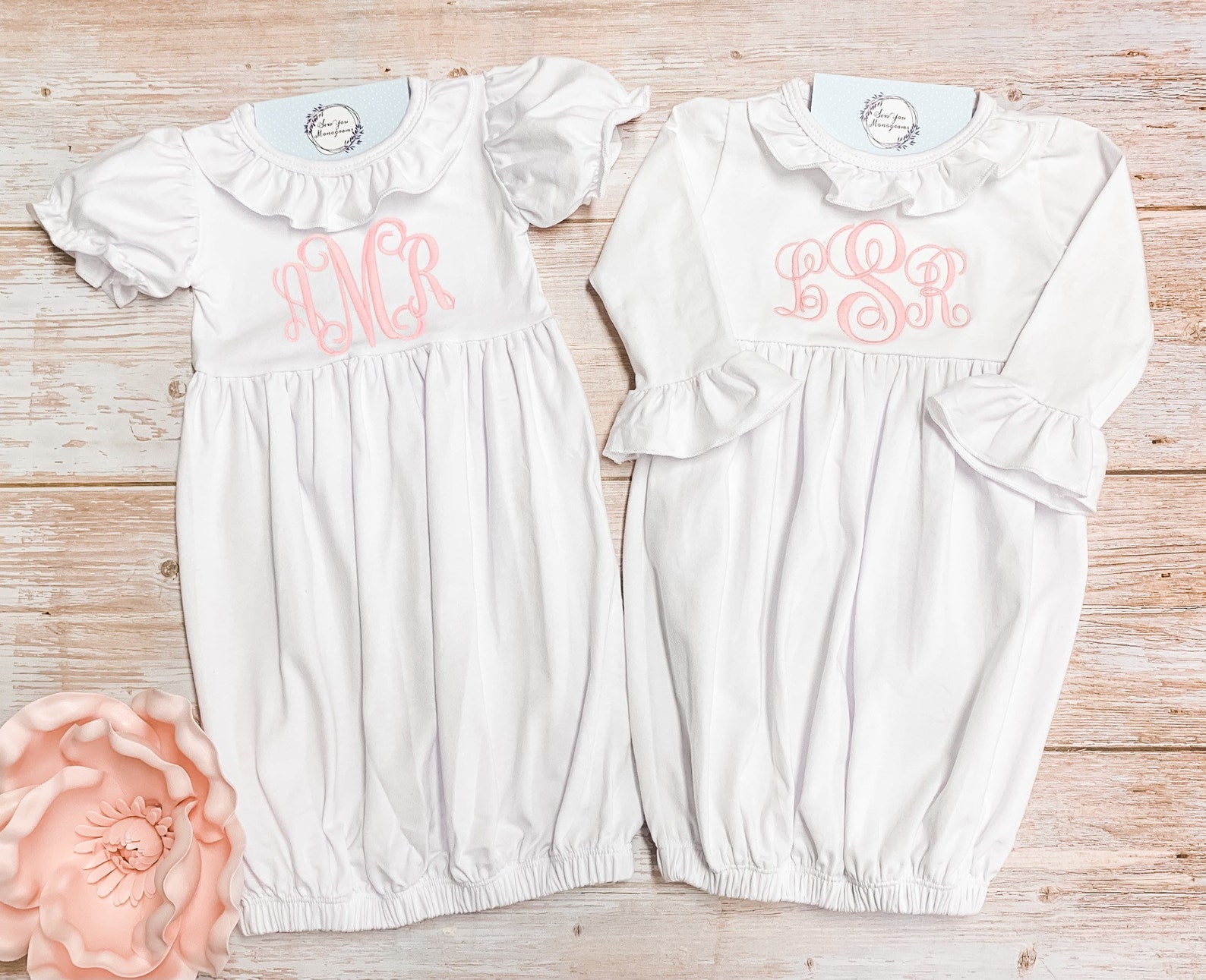 Monogram Baby Girl Gown Set, Infant Gown Bib Burp Cloth Set, Baby Gown ...