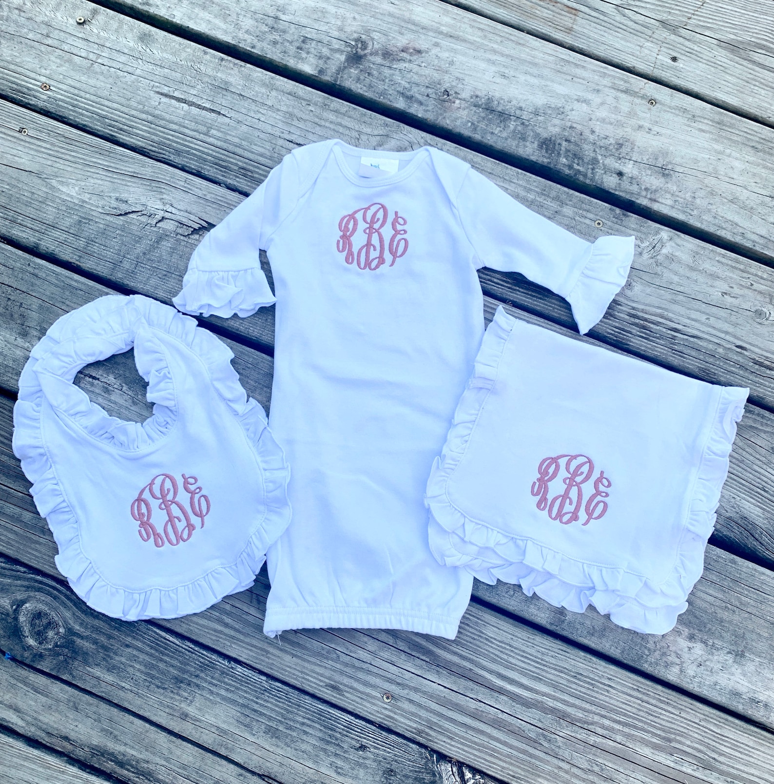 Monogram Baby Girl Gown Set Infant Gown Bib Burp Cloth Set - Etsy