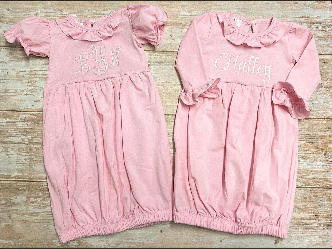 Monogram Baby Girl Gown Set, Infant Gown Bib Burp Cloth Set, Baby Gown ...