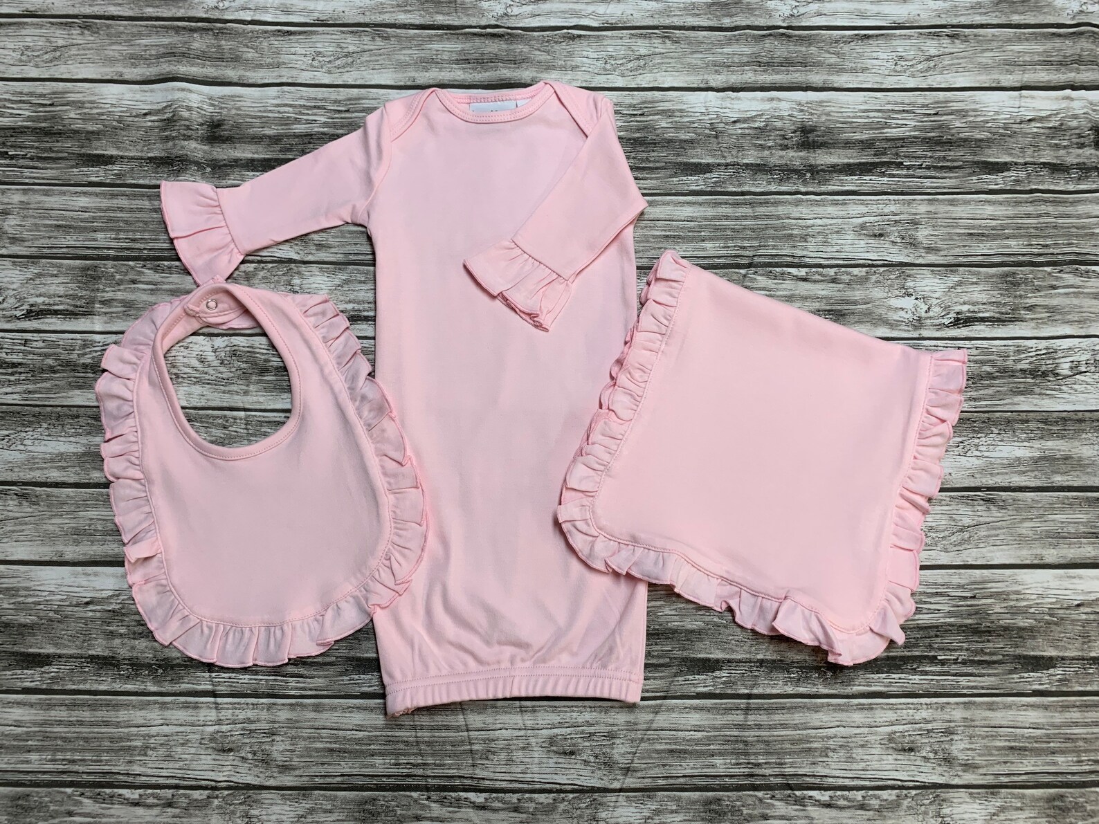 Monogram Pink Baby Girl Gown Set, Infant Gown Bib Burp Cloth Set, Pink ...