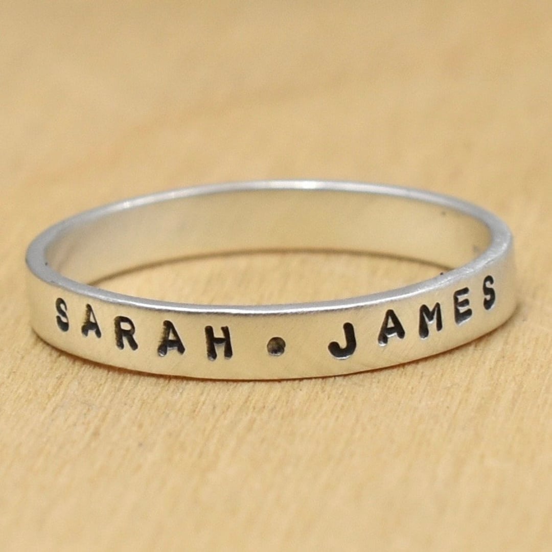 Custom Stamped Name/date/words Ring - Sterling Silver Stacking Rings - Etsy