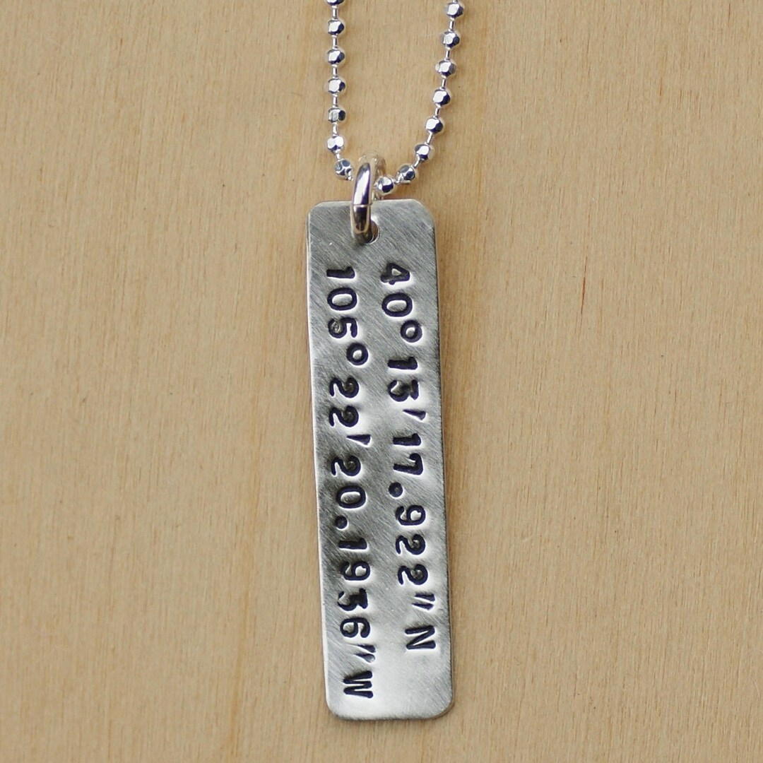 Hand Stamped GPS Coordinates Necklace - Etsy