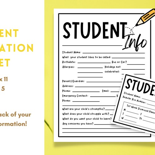 Printable Student Information Sheet Bus Rider Car Rider - Etsy