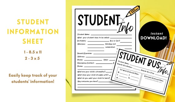 Printable Student Information Sheet Bus Rider Car Rider - Etsy