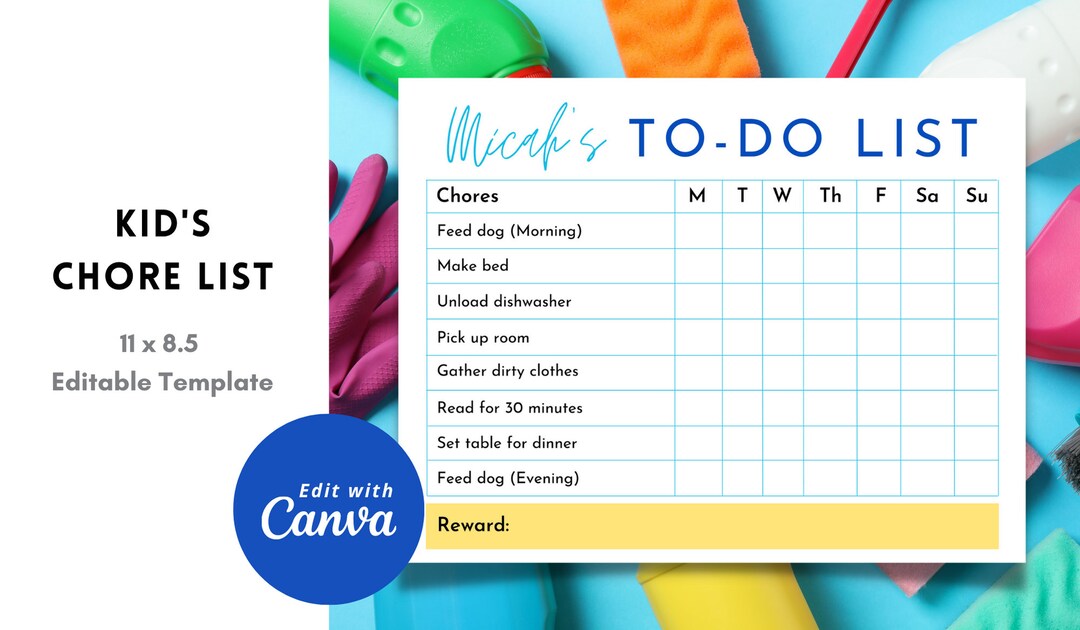 Kids Chore List, To-do Template - Etsy