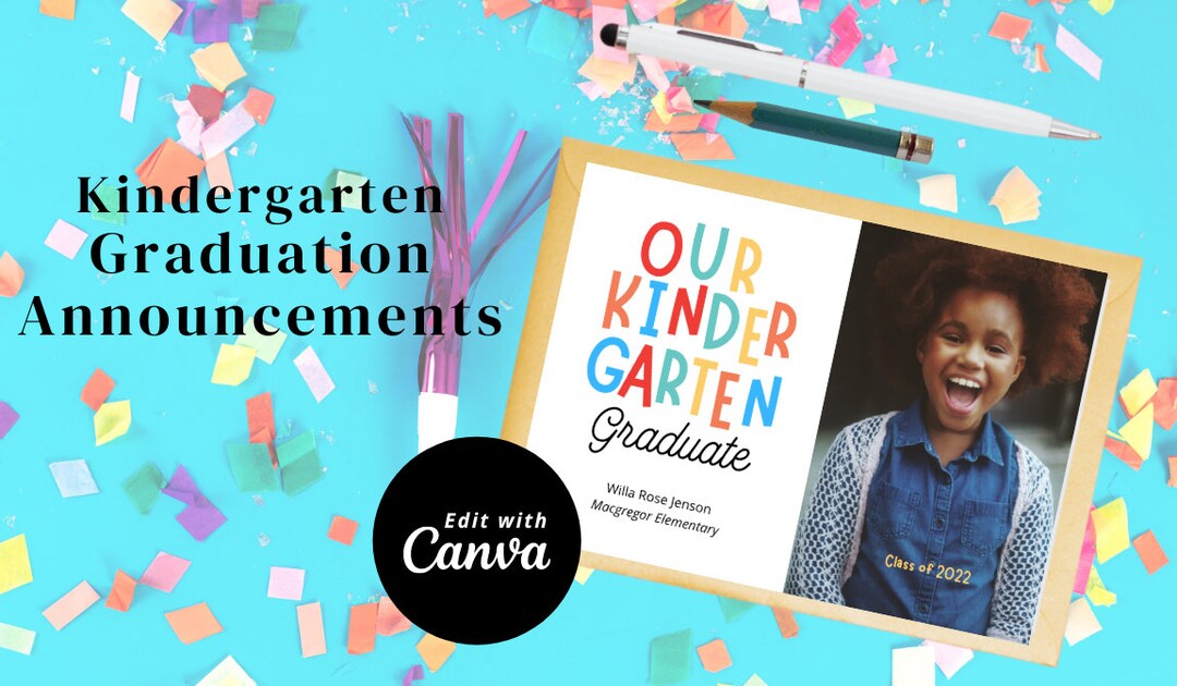 Kindergarten Grad Invitation, Canva Template, Editable Invite, K ...