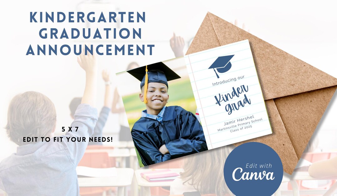 Kindergarten Grad Invitation, Canva Template, Editable Invite, K ...