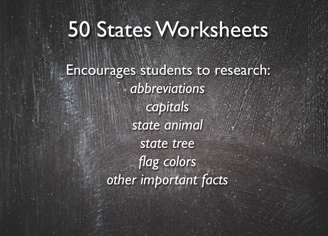 50 States Printable Download. PDF Worksheet - Etsy