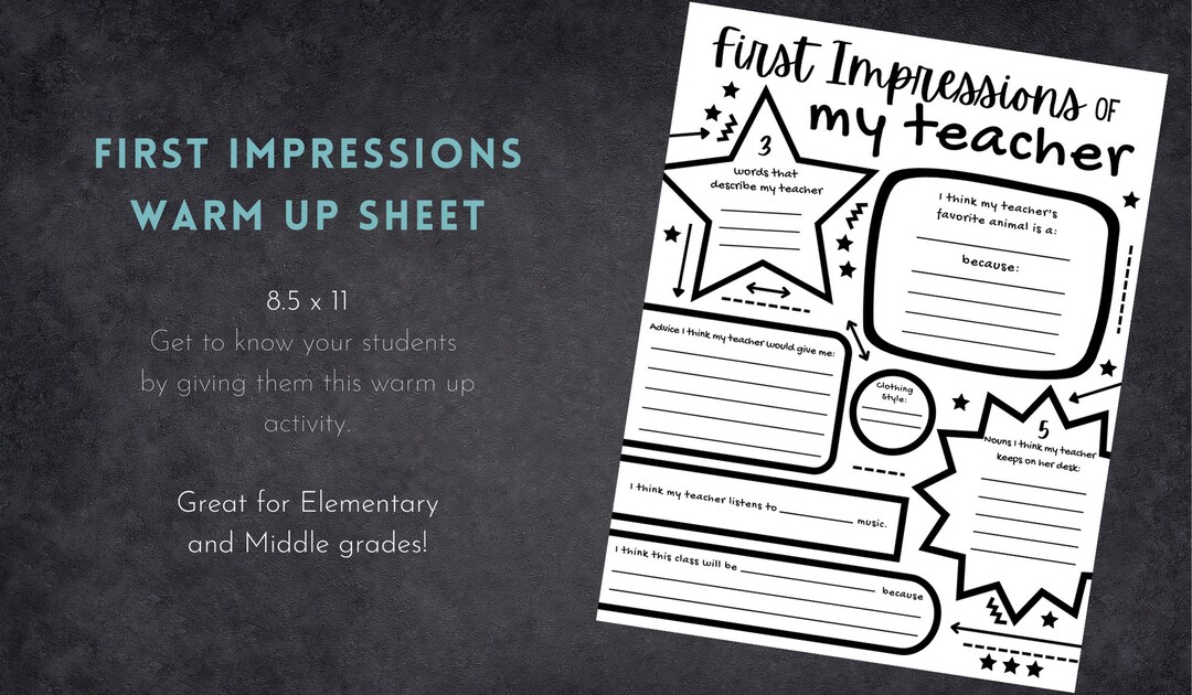 First Impressions Student Teacher Warm up Activity PDF Printable - Etsy