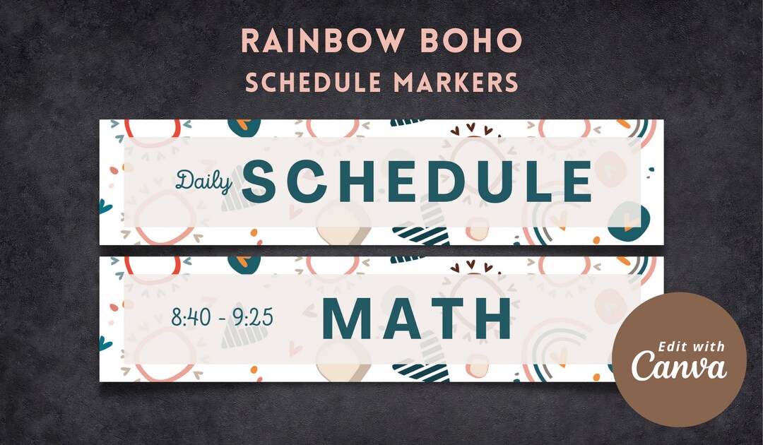 Rainbow BOHO Classroom Schedule Templates Canva Editable - Etsy