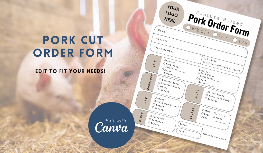 Pork Cut Order Form, Farm Editable - Etsy