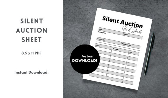 Silent Auction PDF Printable Sheet School Form - Etsy
