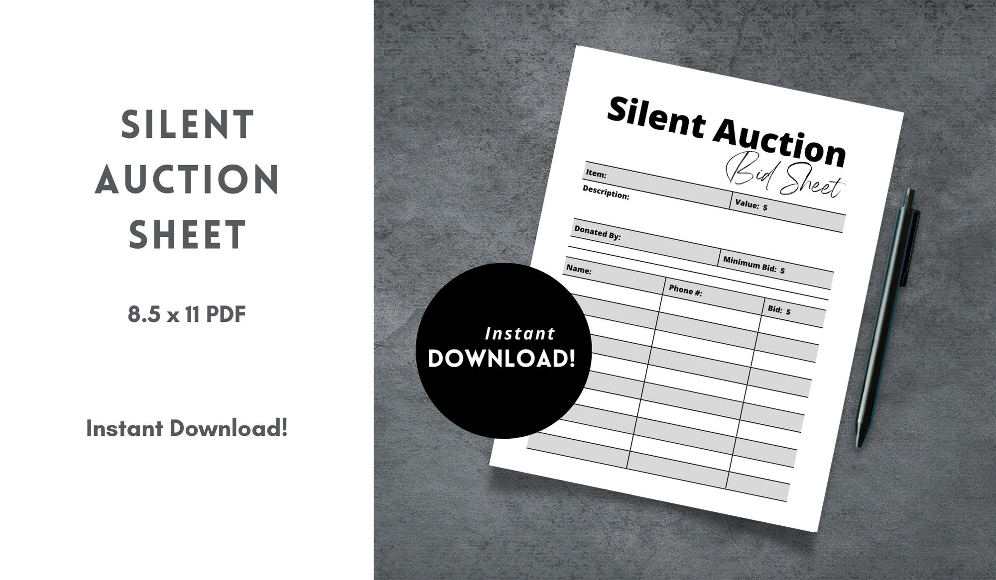 Silent Auction PDF Printable Sheet, School Form - Etsy