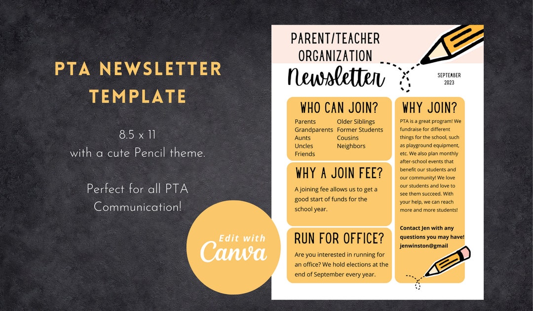 PTA, PTO Newsletter Editable, Canva - Etsy