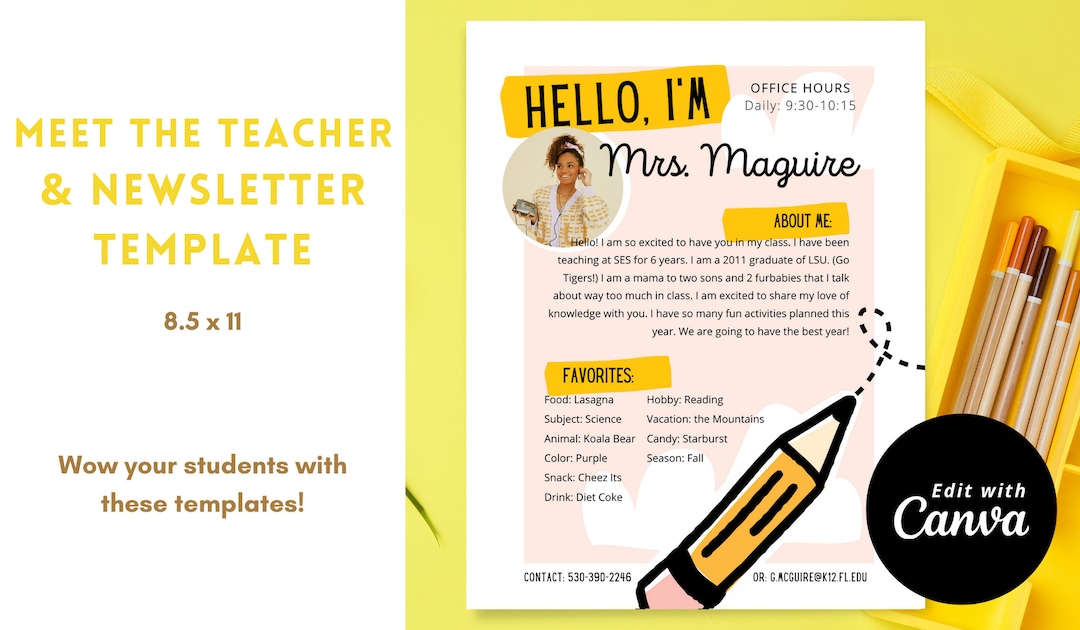 Meet the Teacher Editable Canva Template, School Newsletter - Etsy
