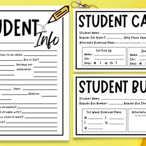 Printable Student Information Sheet, Bus Rider, Car Rider, Form, PDF - Etsy