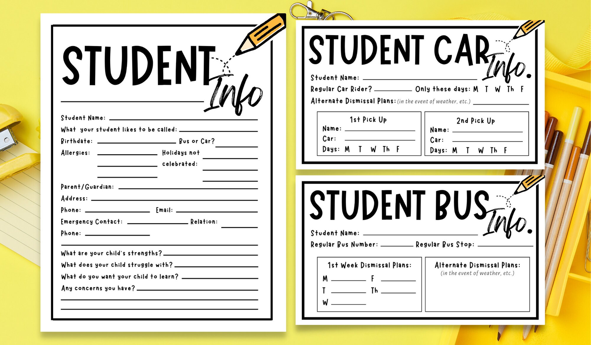 Printable Student Information Sheet, Bus Rider, Car Rider, Form, PDF - Etsy