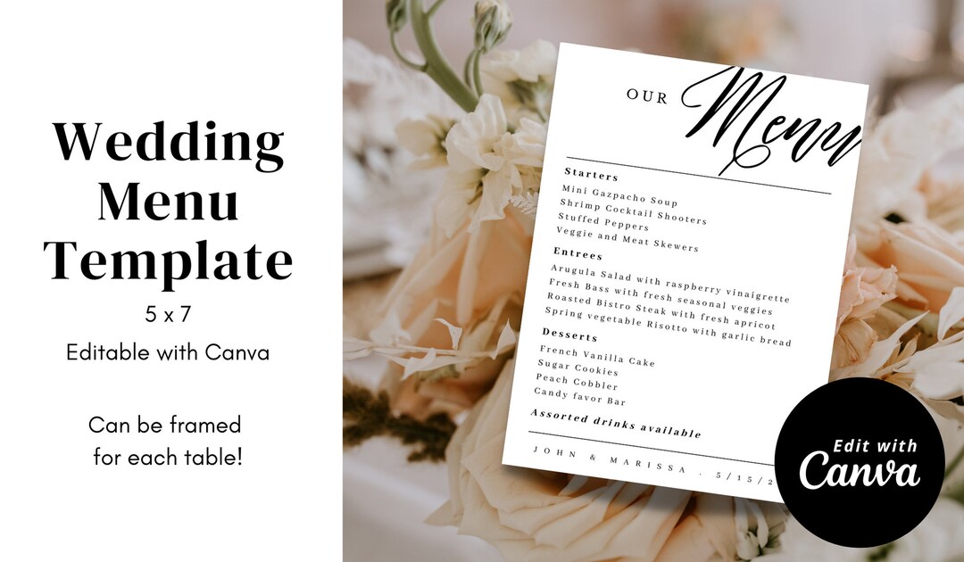 Wedding Menu, Editable Template, Canva Link, Minimalist - Etsy