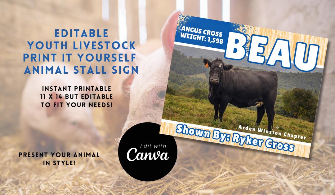 Marketing Your Animal Editable Fair Stall Livestock Sign, DIGITAL FILE ...